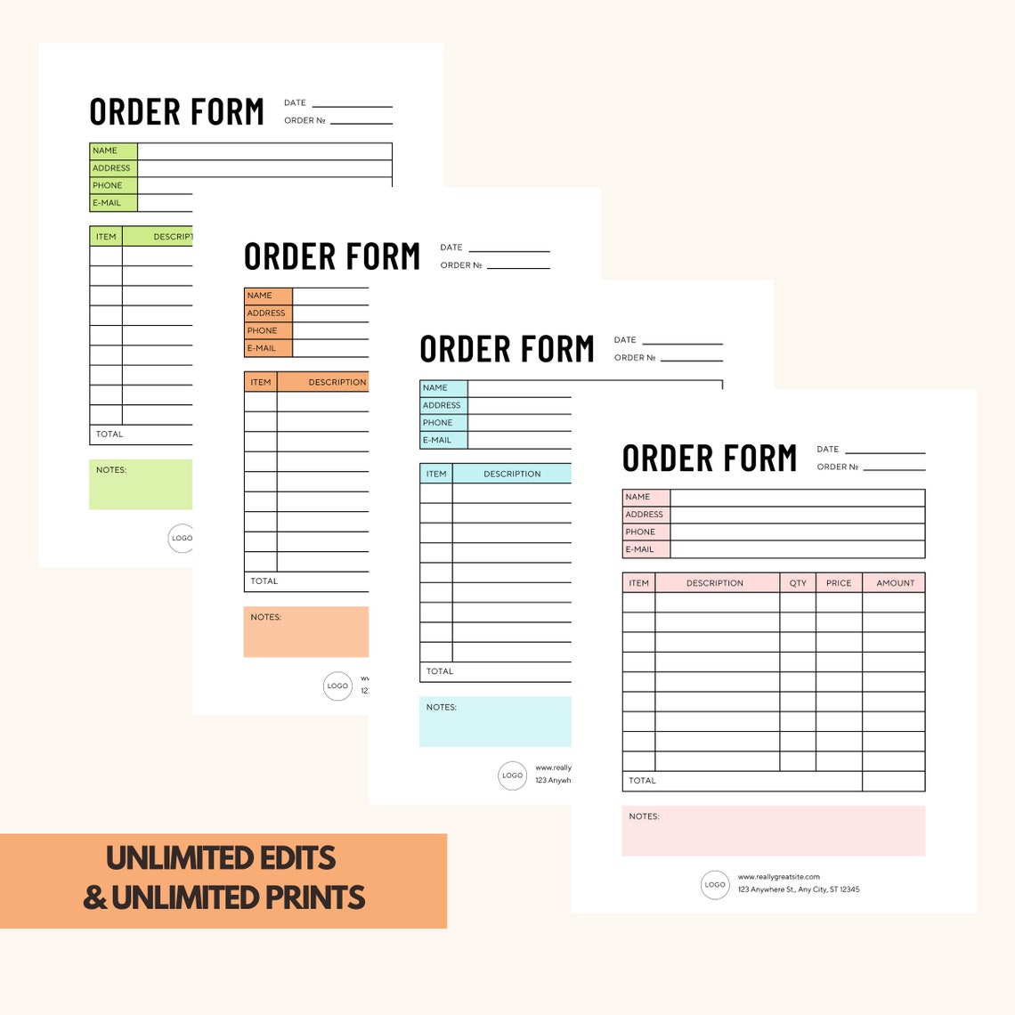 Editable Order Form Template / Printable Small Business Order - Etsy