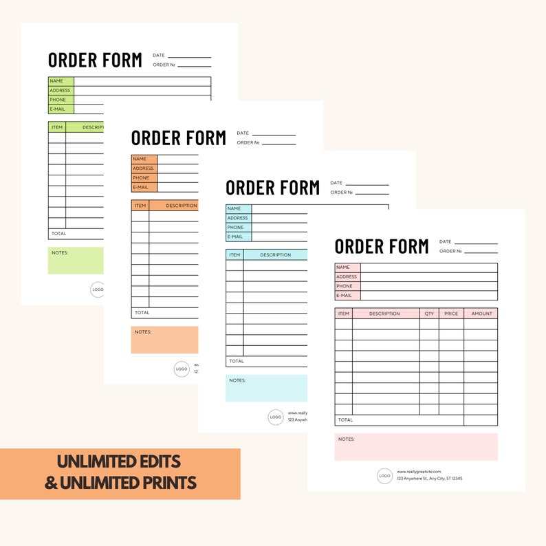 Editable Order Form Template / Printable Small Business Order - Etsy