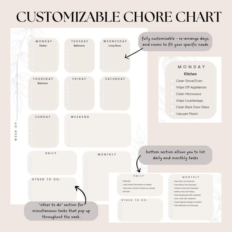 Chore Chart - Customizable Template & Printable PDF - Etsy