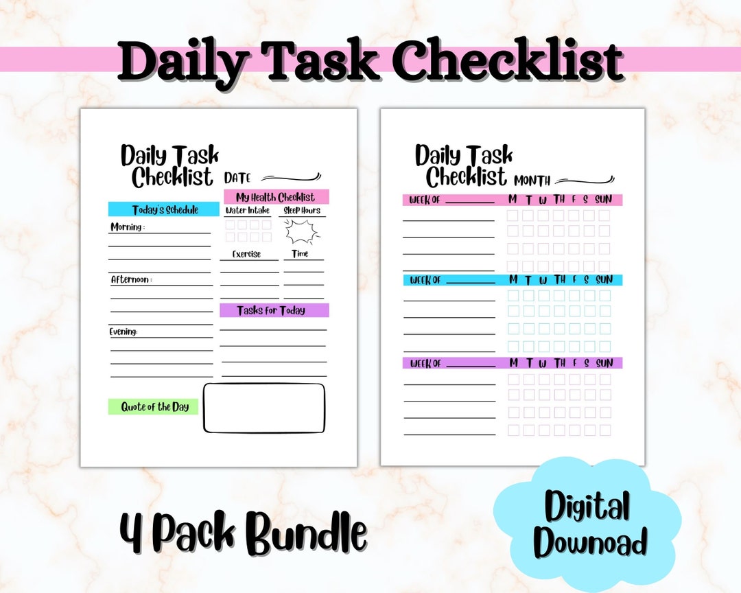 Daily Task Checklist Planner, Daily Task Planner, Checklist Planner - Etsy