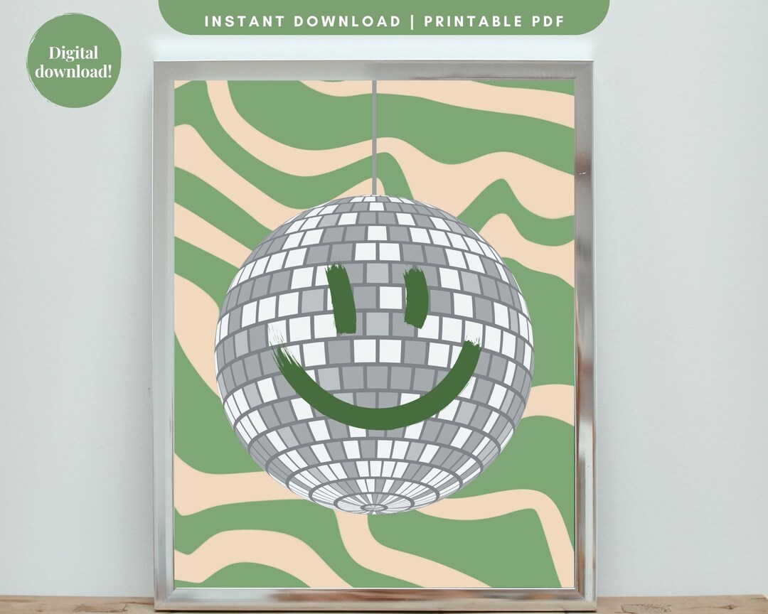 Smiley Disco Ball Digital Wall Art, Trendy Digital Wall Art, Dorm Room ...
