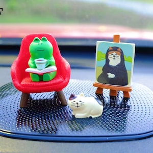 Cute Car Dashboard Decor Mini Frog Cat Ornament Car Accessories Decor ...