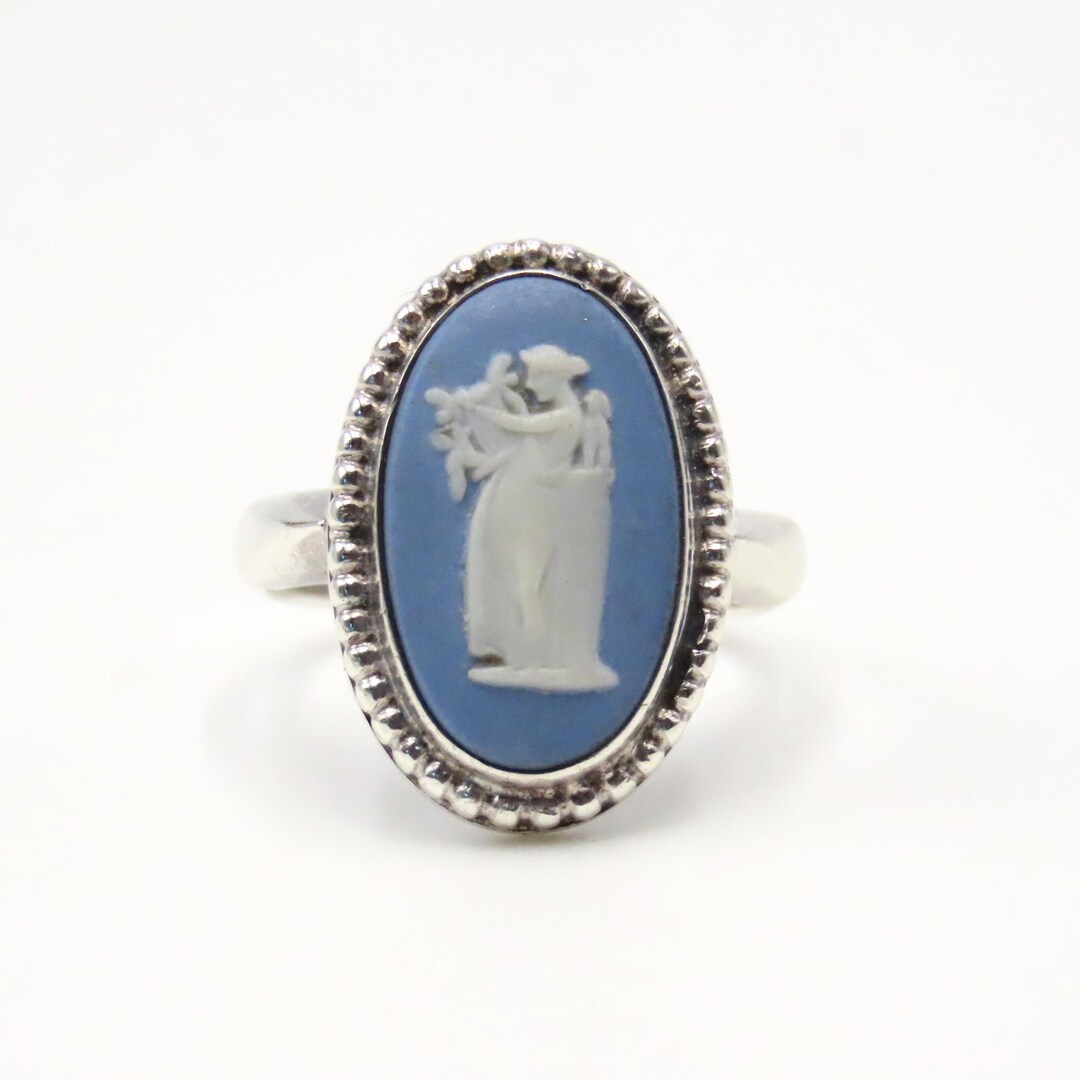 Vintage Sterling Silver Light Blue Jasperware Cameo Ring | UK Size K ...