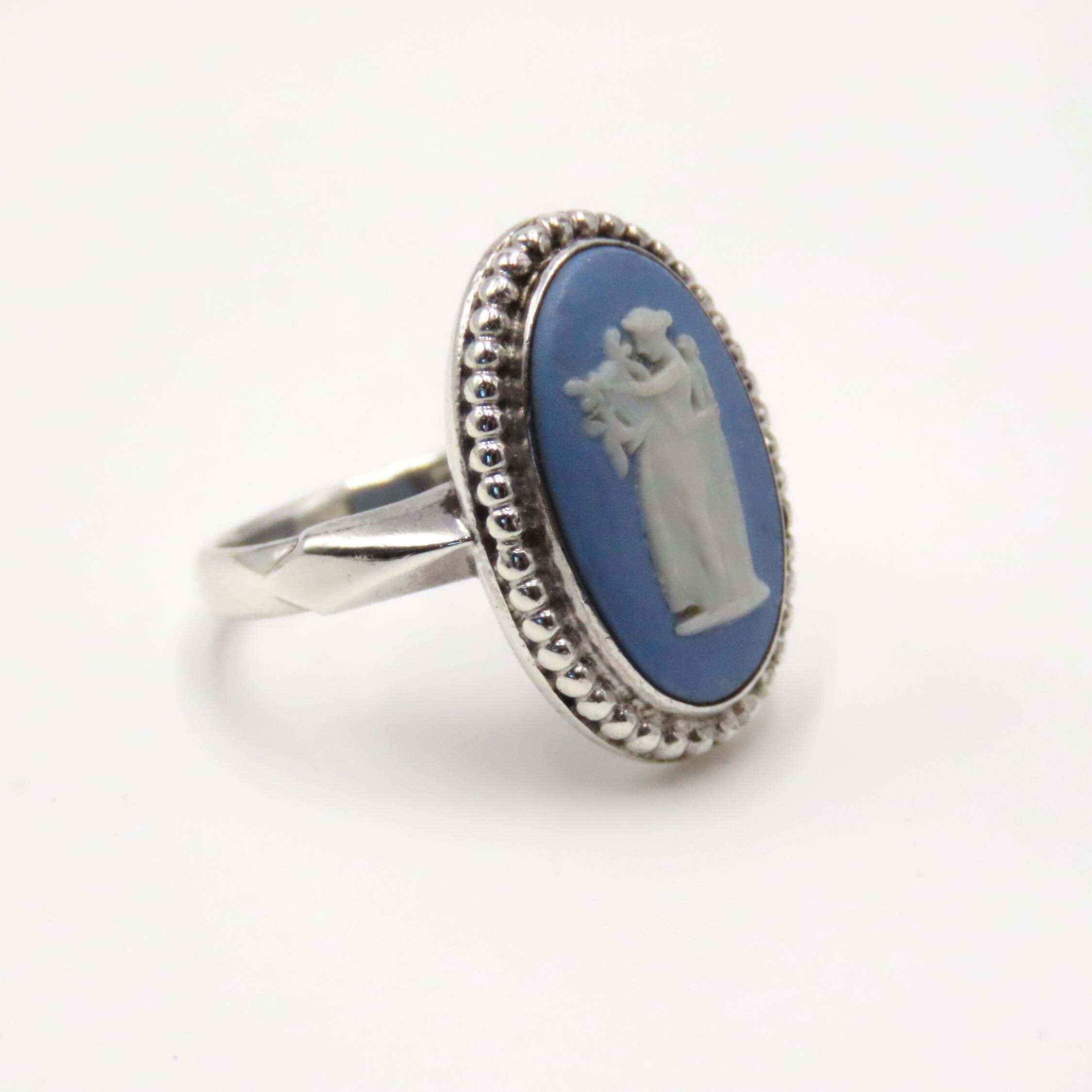 Vintage Sterling Silver Light Blue Jasperware Cameo Ring | UK Size K ...
