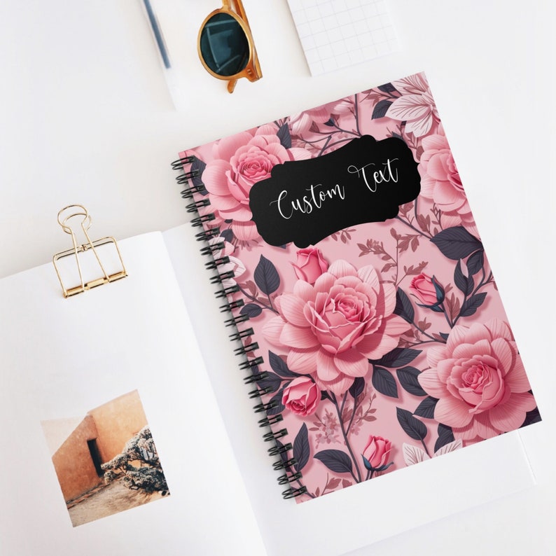Customizable Pink Floral Spiral Notebook Ruled Line - Etsy