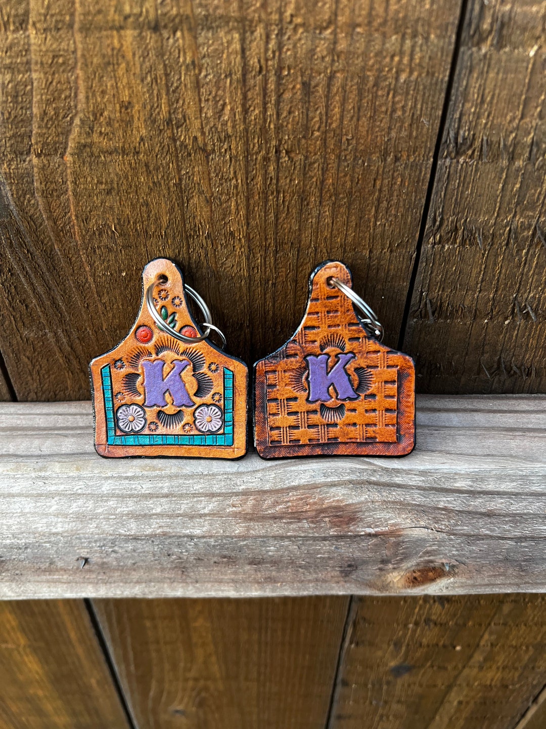 Hand Tooled Leather Cow Tag Keychains - Etsy