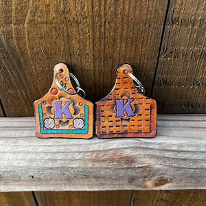 Hand Tooled Leather Cow Tag Keychains - Etsy