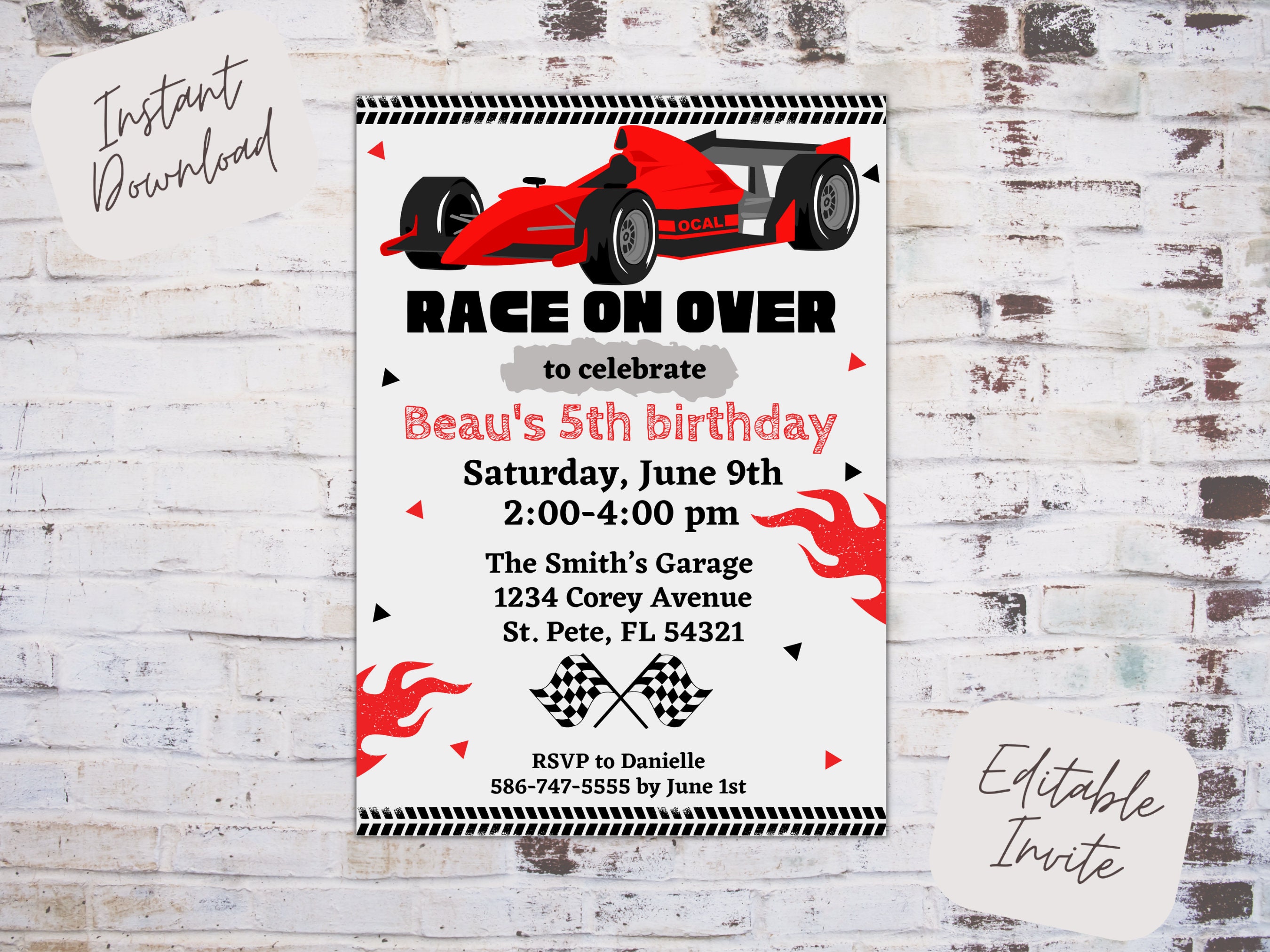 Editable Race Car Birthday Invite, Race Car Birthday Invitation, Race ...
