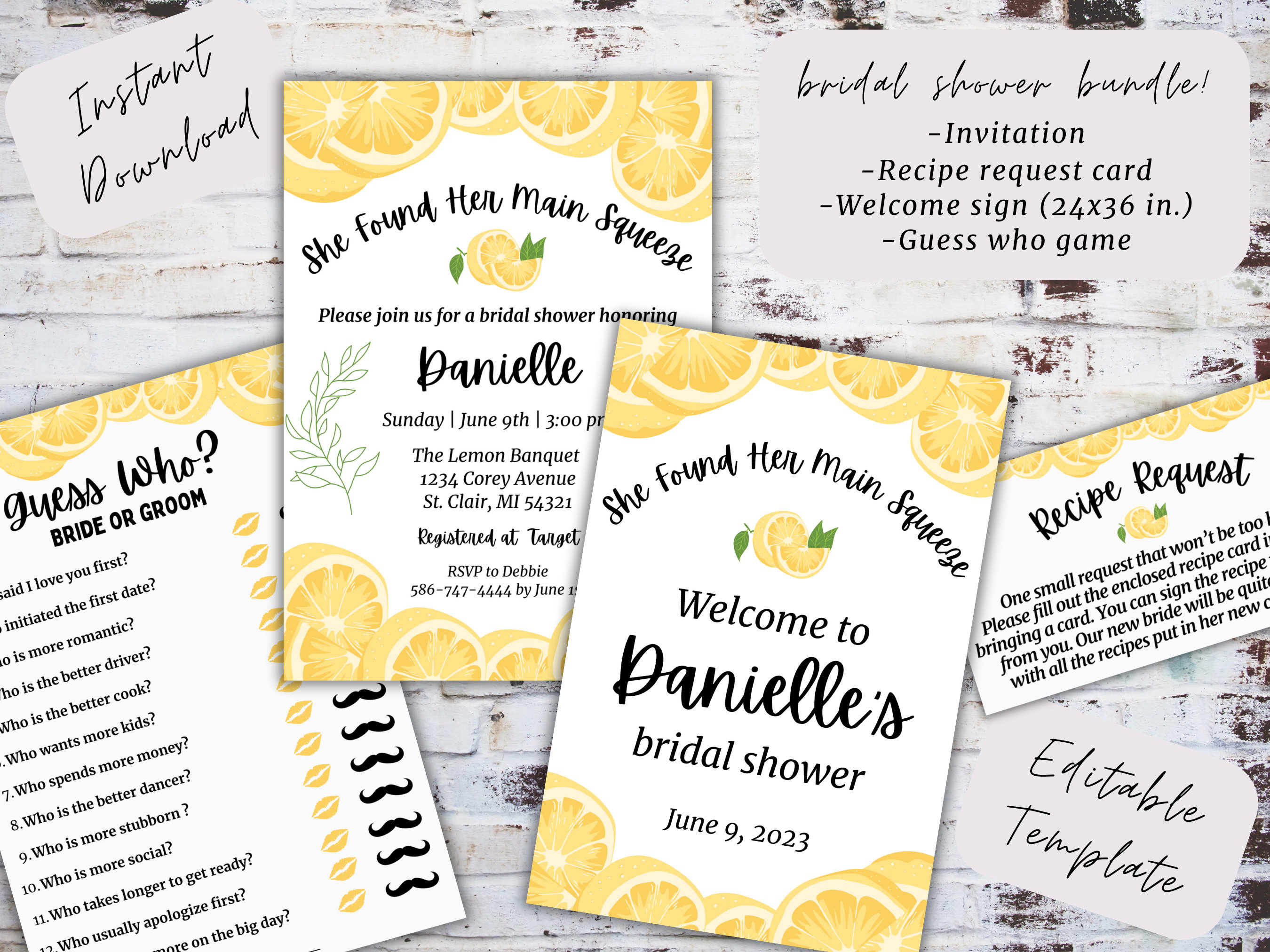 Editable Lemon Bridal Shower Invitation, Lemon Bridal Shower Theme ...