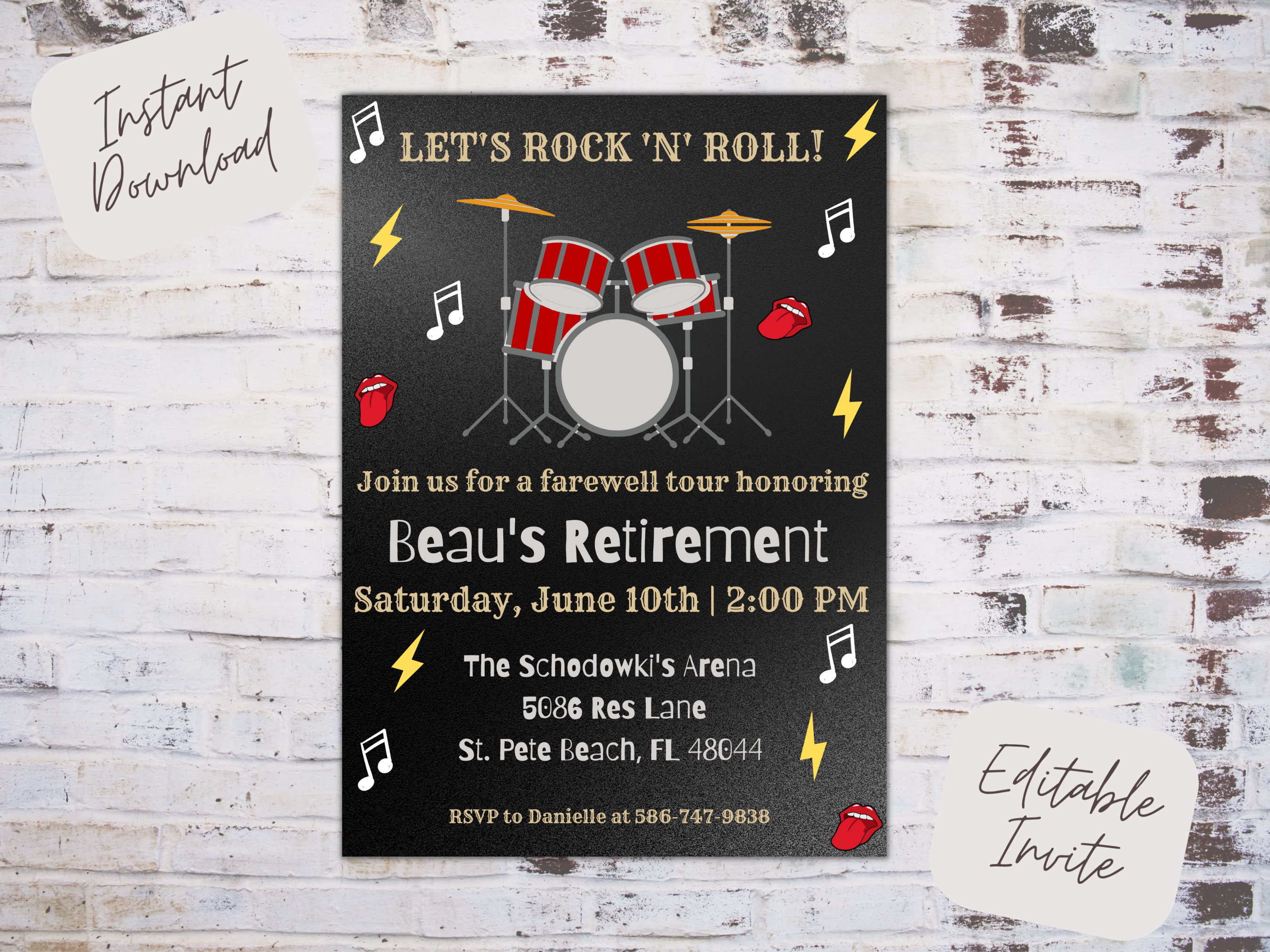 Editable Rock 'n' Roll Retirement Invitation, Retirement Party Invite ...