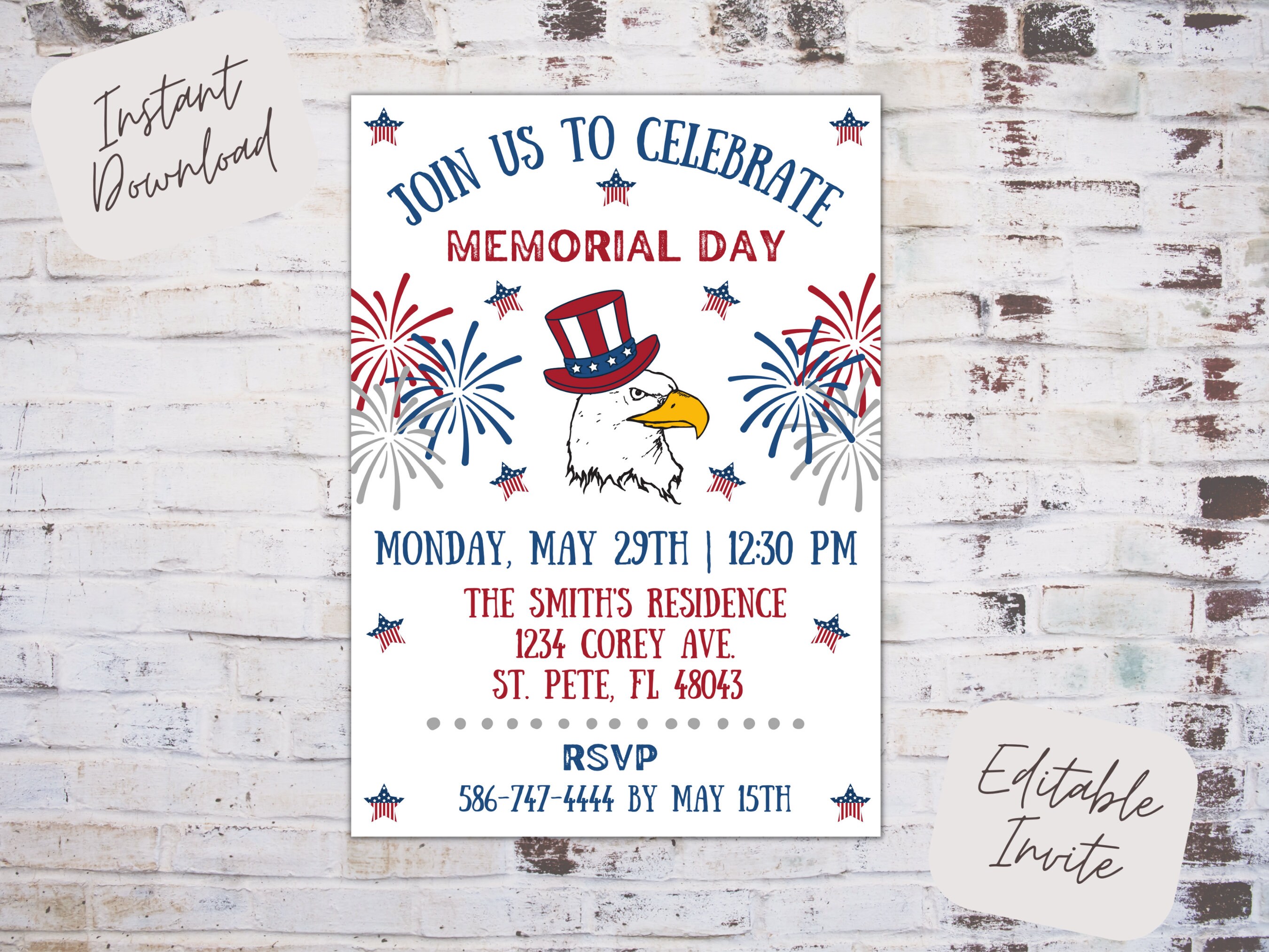 Editable Memorial Day Invitation, Memorial Day Invite, Memorial Day ...