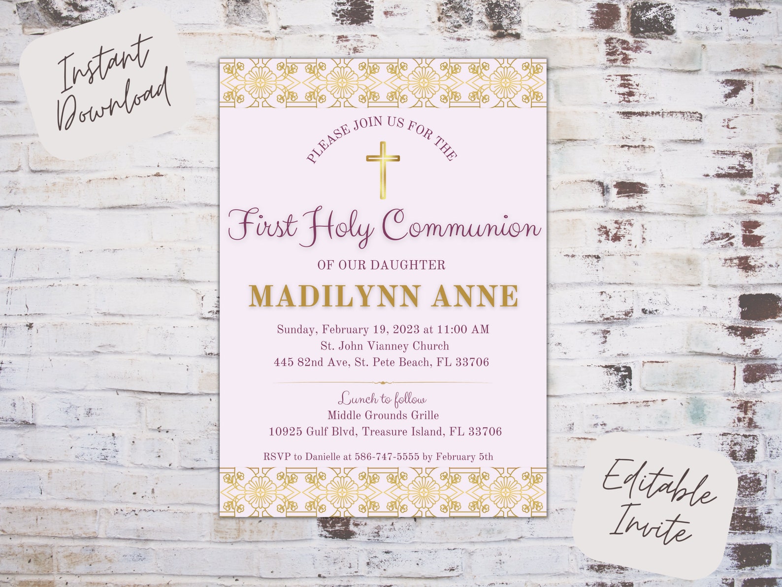 Editable First Holy Communion Invitation, First Communion Invite, First ...