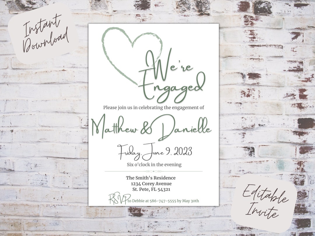 Editable Engagement Invitation, Engagement Party Invitation, We're ...