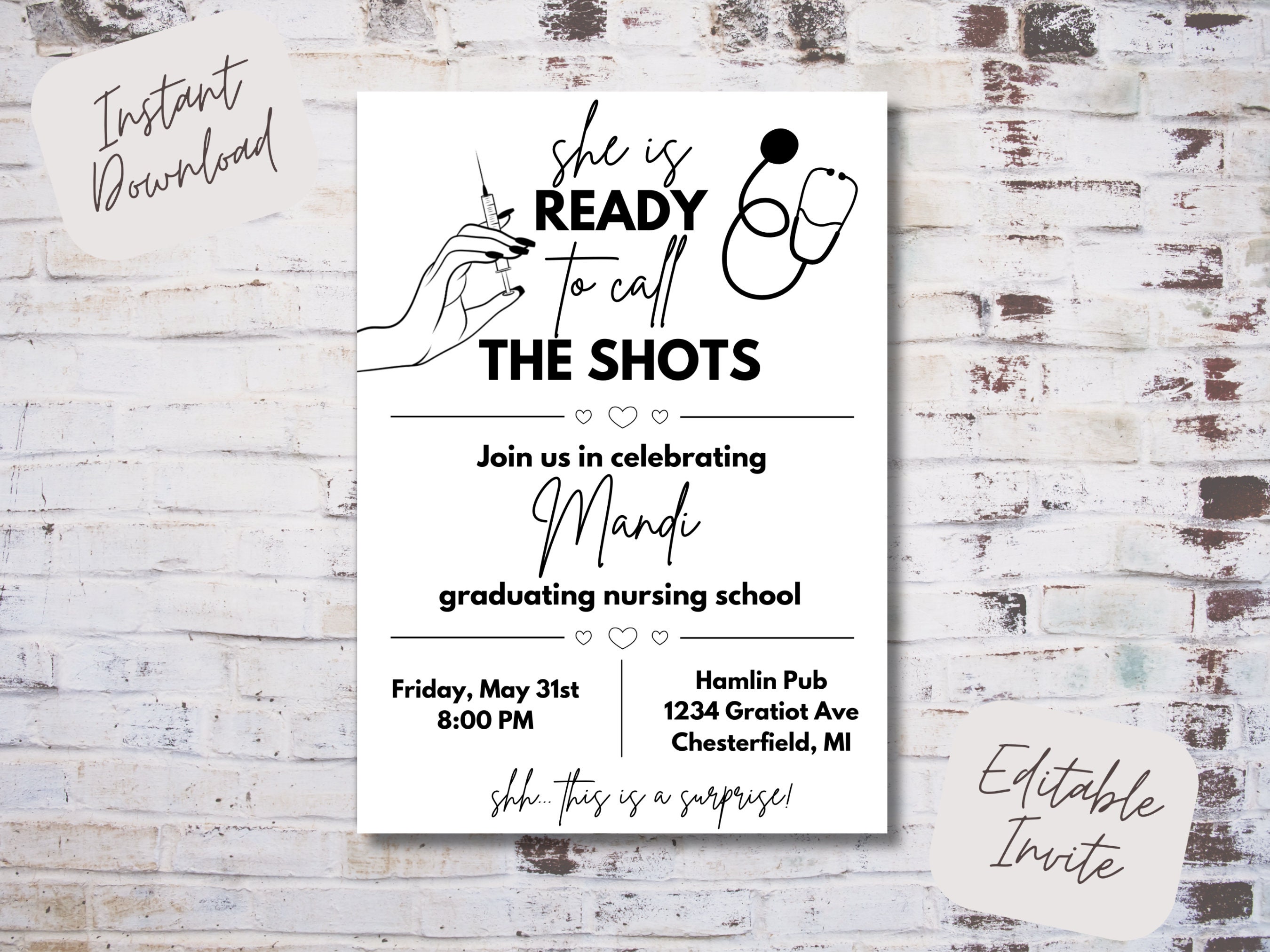 Editable Nursing School Graduation Invitation, Medical School ...