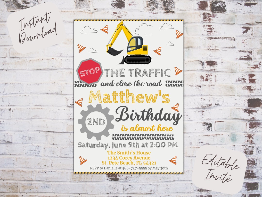 Editable Construction Birthday Invite, Construction Birthday Invitation ...