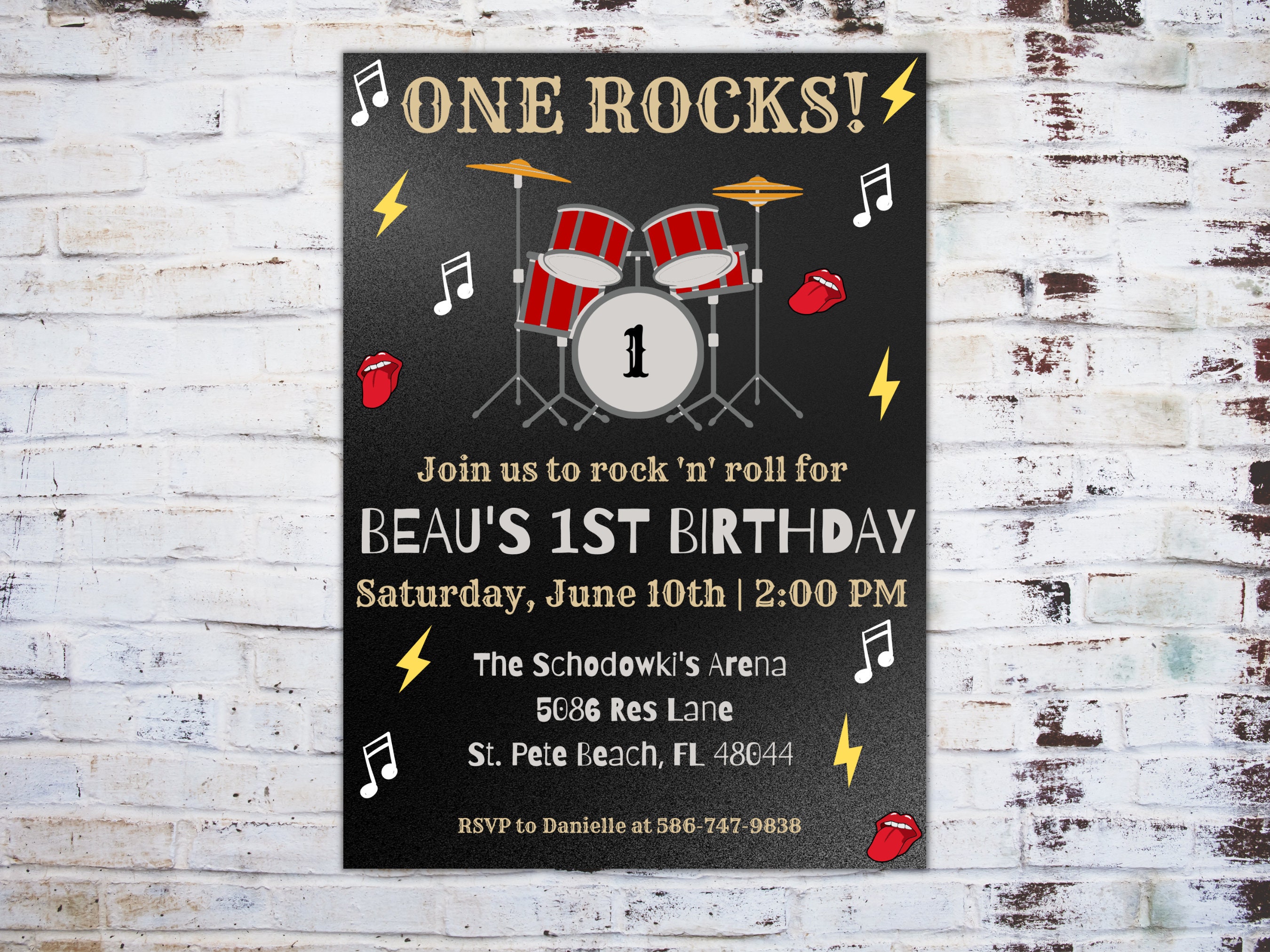 Editable One Rocks Birthday Invitation, Rock N Roll Birthday Party ...