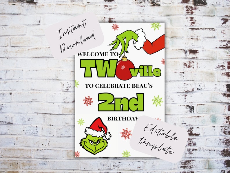 Editable Twoville Birthday Party Invitation, 2nd Birthday Christmas ...