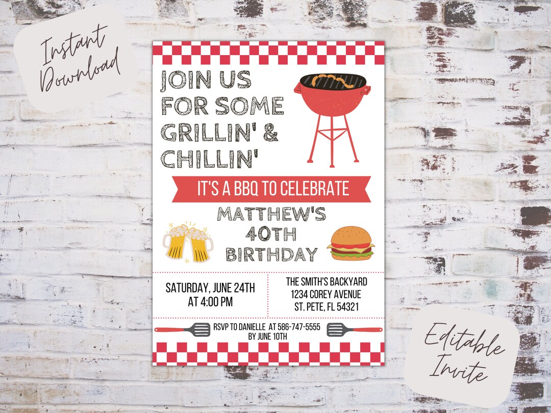 Editable Barbecue Invite, Barbecue Invitation, Barbecue Birthday Invite ...
