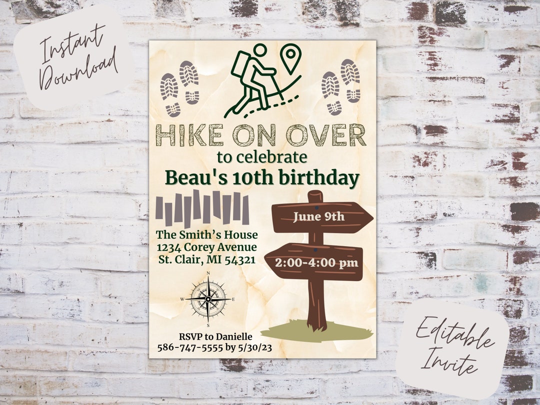 Editable Hiking Birthday Invitation, Hiking Birthday Invite, Hike on ...