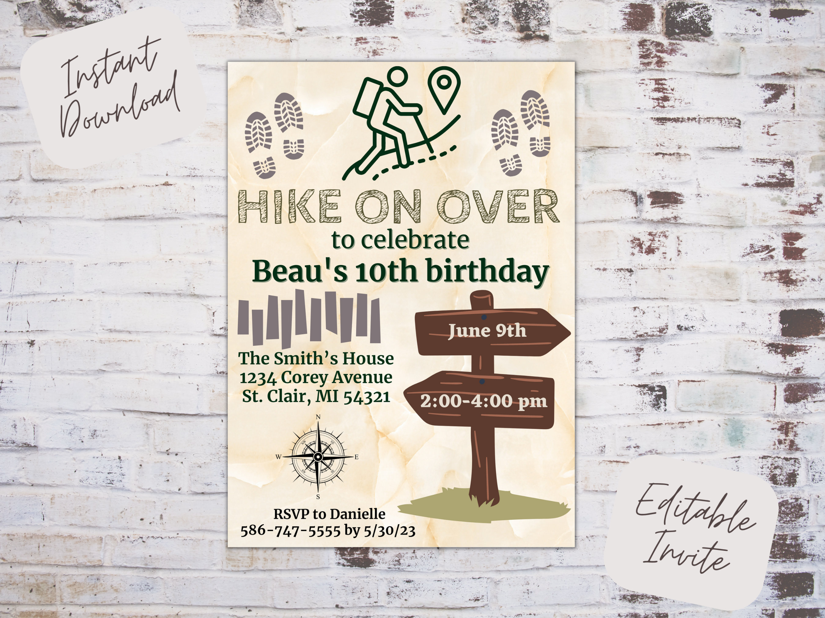 Editable Hiking Birthday Invitation, Hiking Birthday Invite, Hike on ...