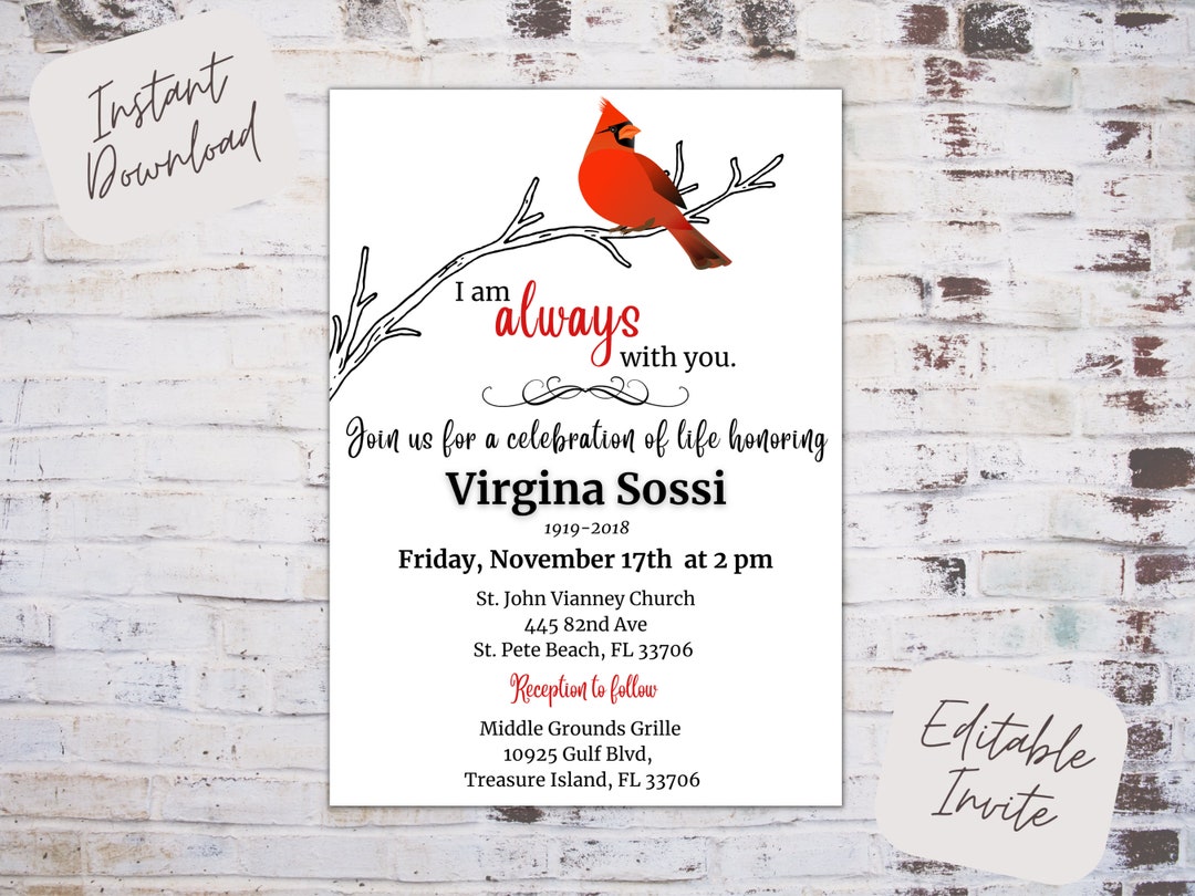 Editable Celebration of Life Invitation, Celebration of Life Invite ...