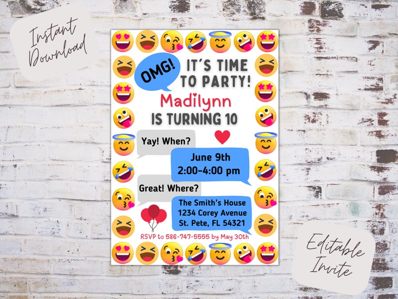 Editable Emoji Birthday Invite, Emoji Birthday Party, Emoji Birthday ...