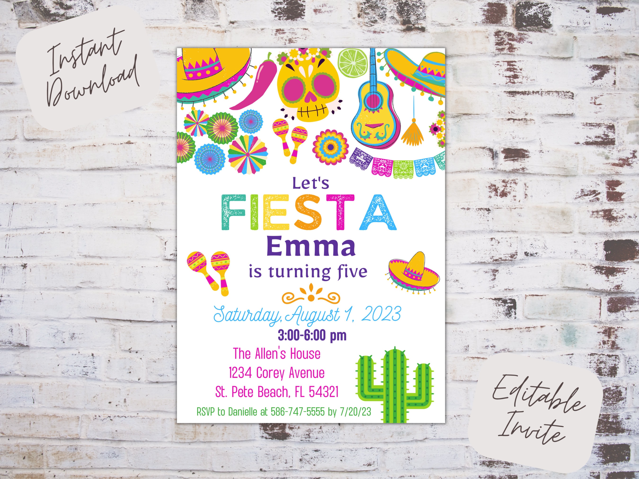 Editable Let's Fiesta Birthday Invitation, Fiesta Birthday Invite ...
