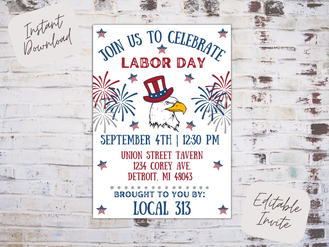 Editable Labor Day Invitation, Labor Day Local Union Invite, Labor Day ...