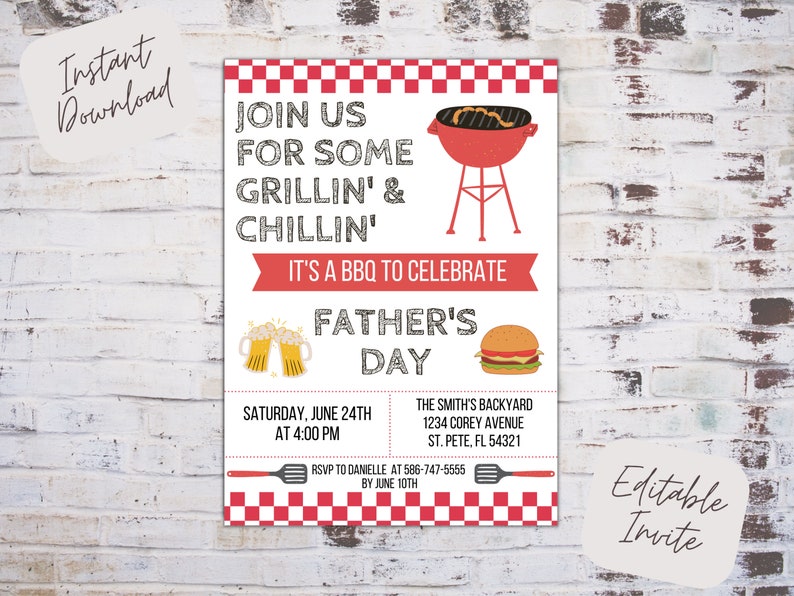 Editable Father's Day Barbecue Invite, Fathers Day Barbecue Invitation ...