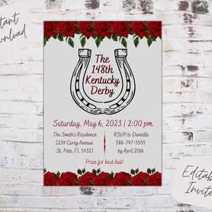 Editable Kentucky Derby Party Invite, Kentucky Derby Invitation, Horse ...