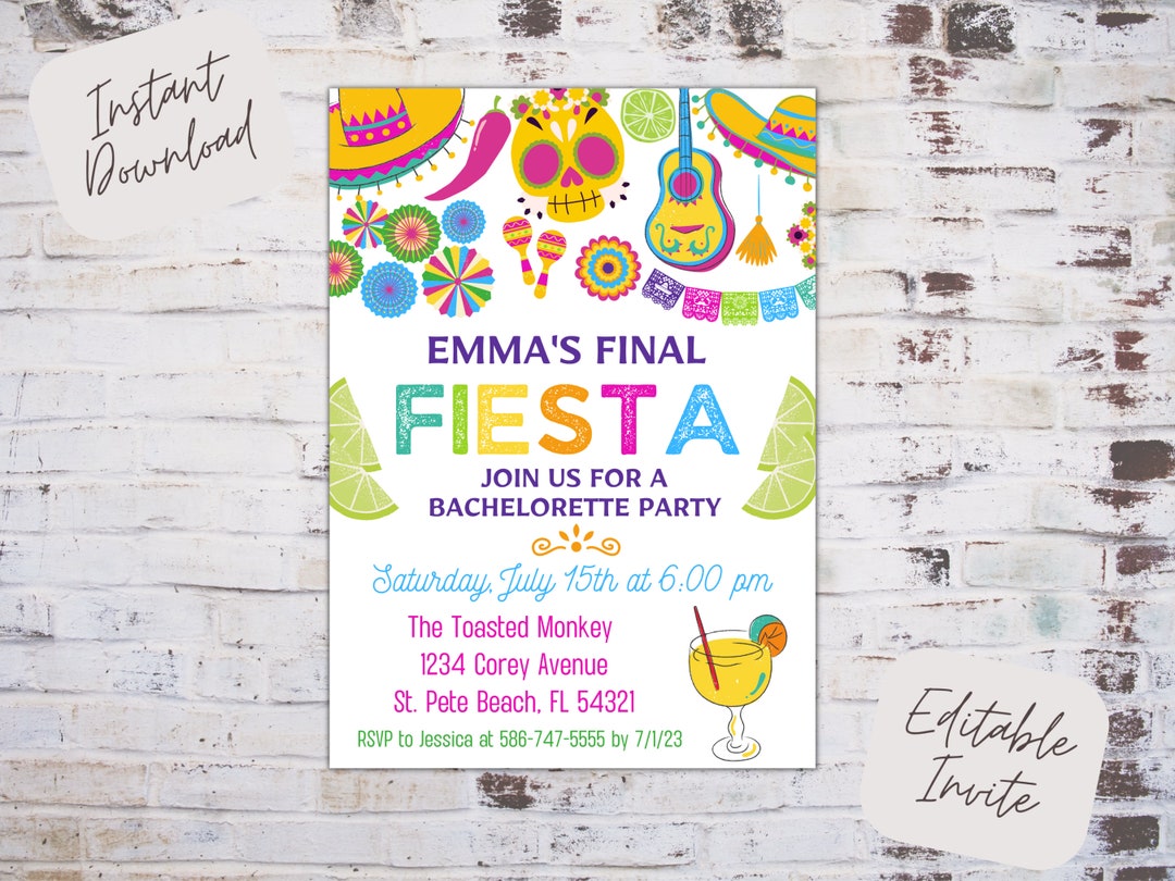 Editable Final Fiesta Bachelorette Party Invitation, Fiesta ...
