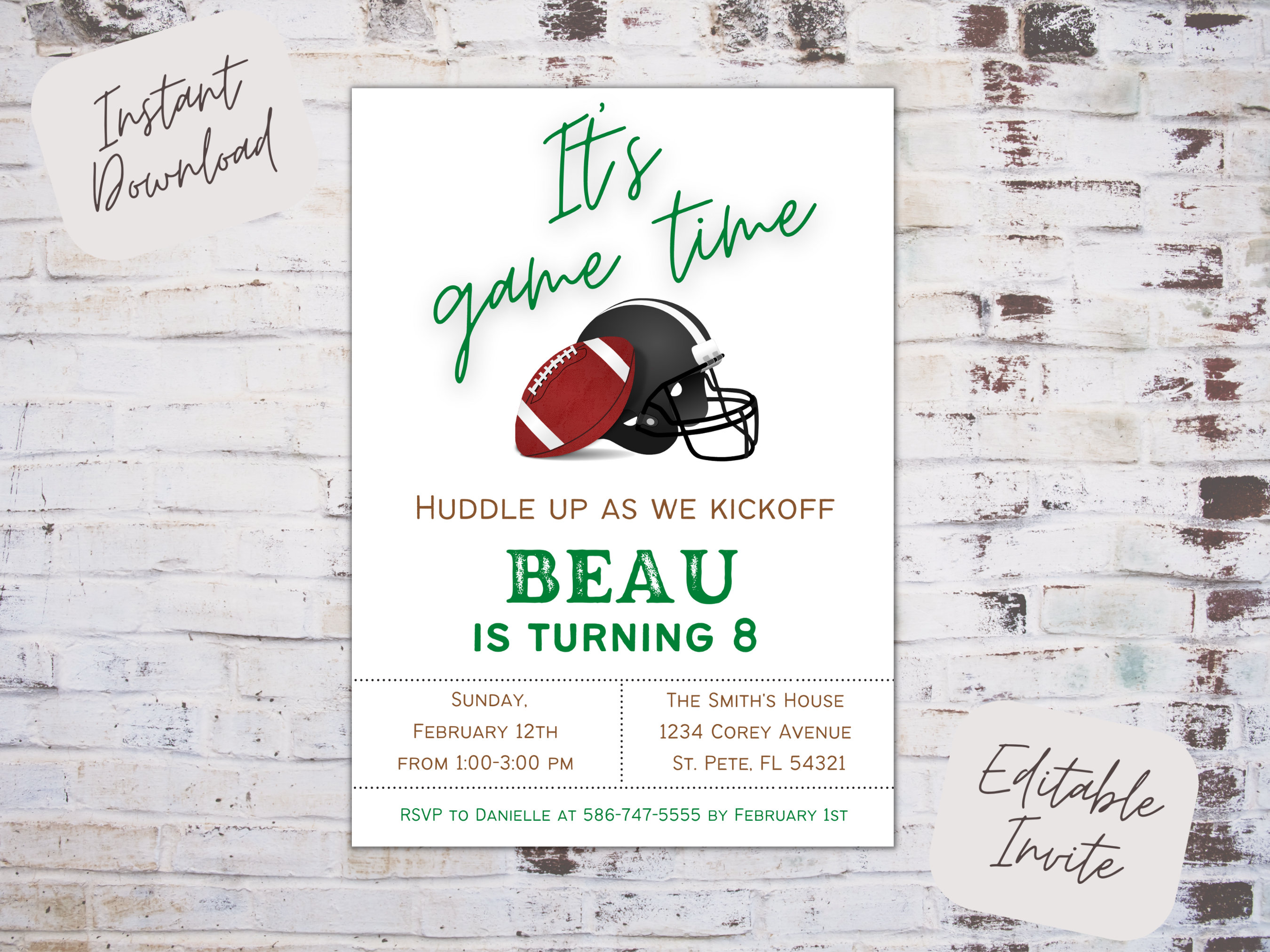 Editable Football Birthday Invite, Football Birthday Invitation ...