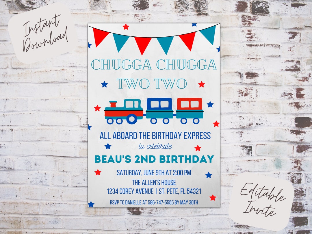Editable Train Birthday Invitation, Train Invitation, Train Template ...