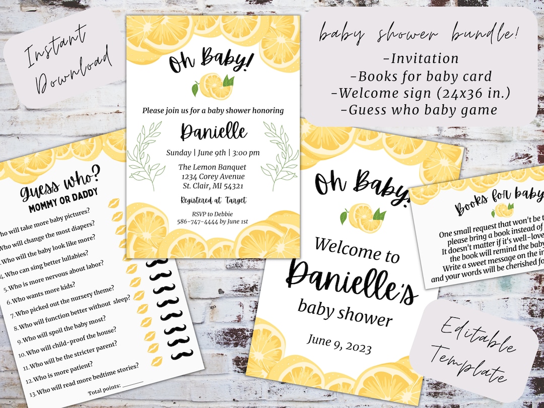 Editable Lemon Baby Shower Invitation, Lemon Baby Shower Theme, Lemon ...