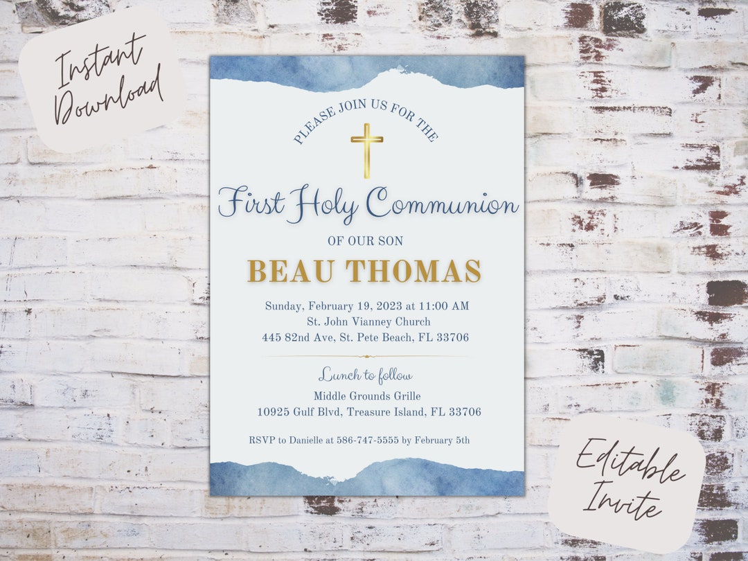 Editable First Holy Communion Invitation, First Communion Invite, First ...
