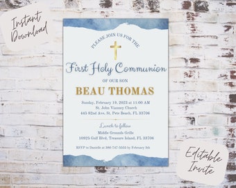 First Holy Communion Invitation Editable - Etsy