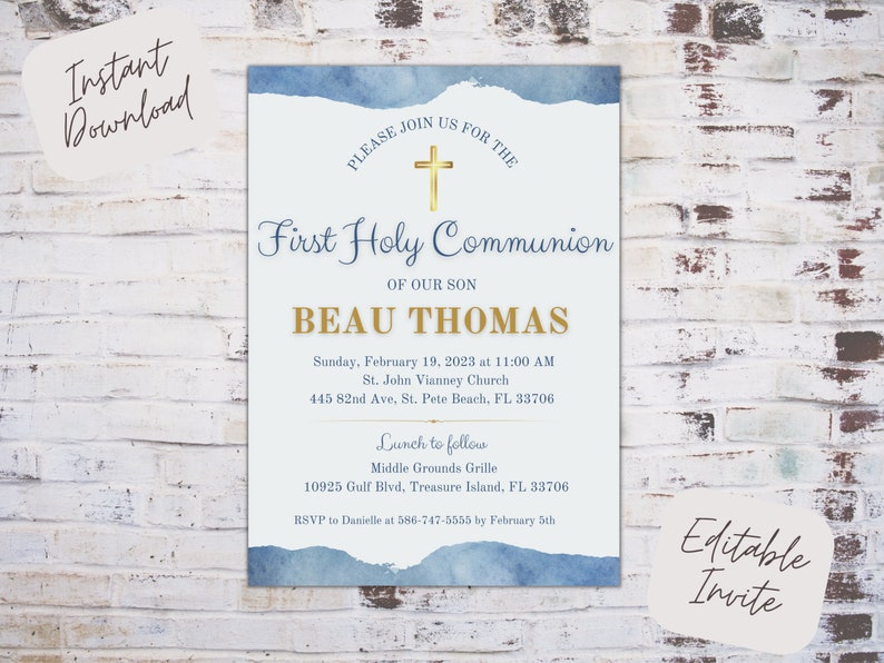 Editable First Holy Communion Invitation, First Communion Invite, First ...