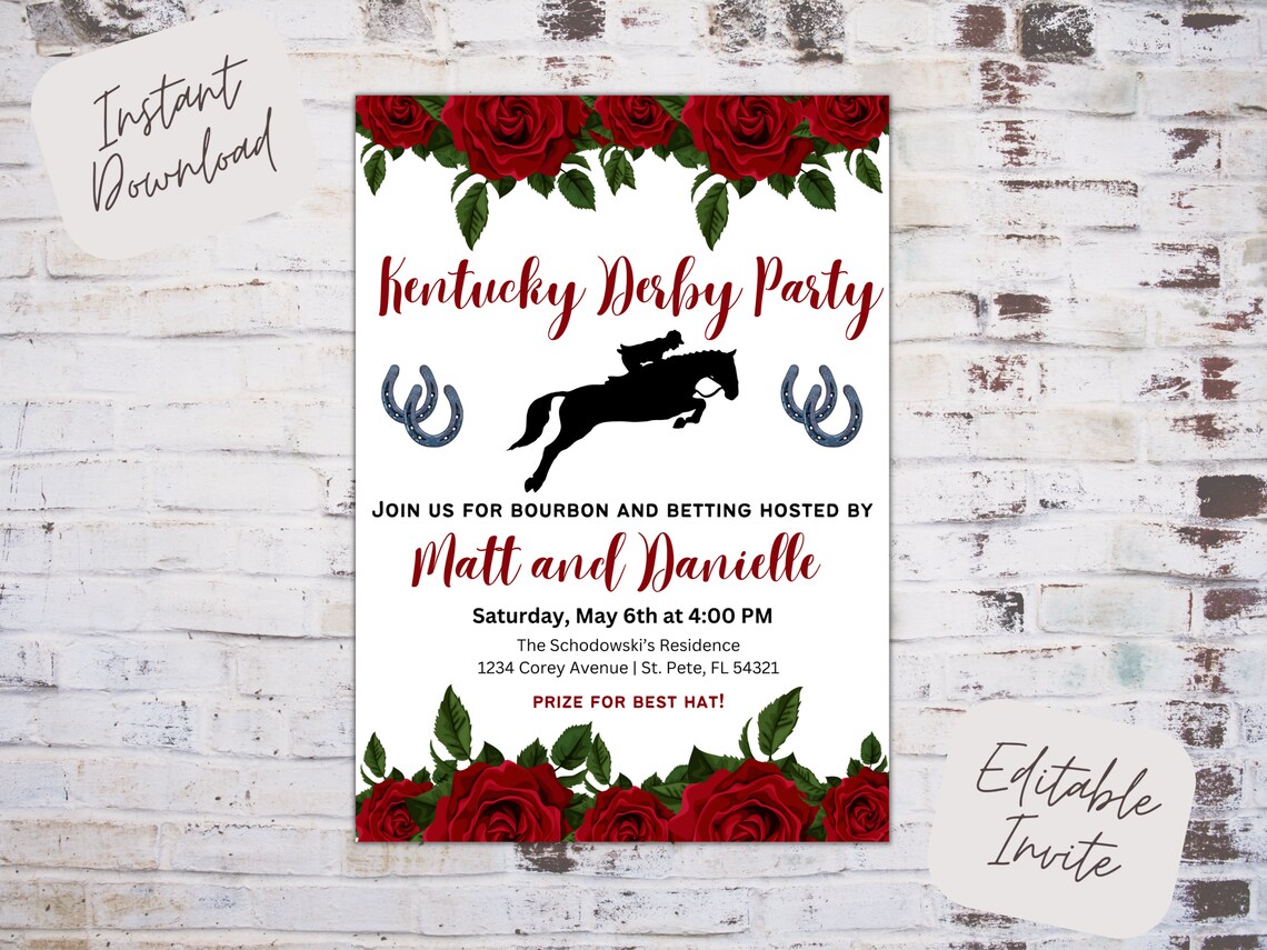 Editable Kentucky Derby Party Invite, Kentucky Derby Invitation, Horse ...