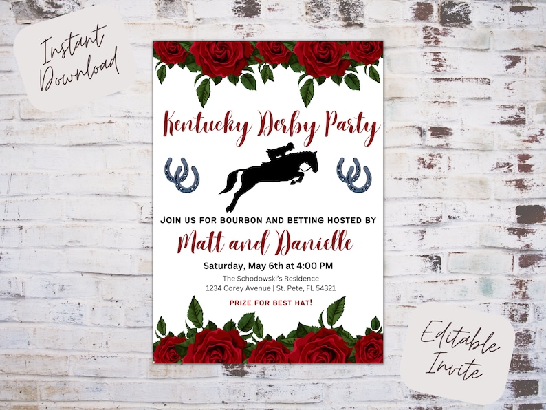 Editable Kentucky Derby Party Invite, Kentucky Derby Invitation, Horse ...