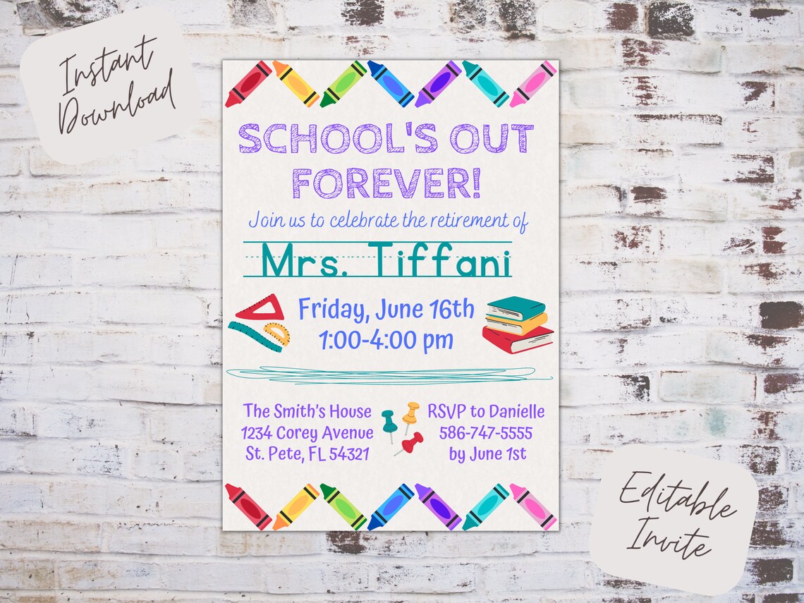 Editable School Teacher Retirement Invite, School Teacher Retirement ...