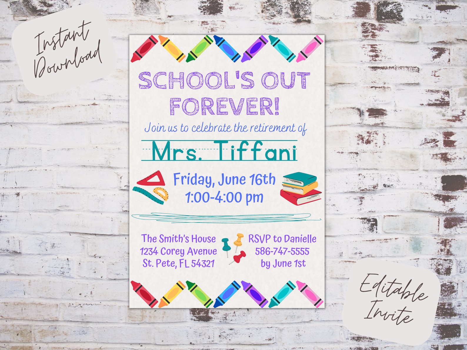 Editable School Teacher Retirement Invite, School Teacher Retirement ...