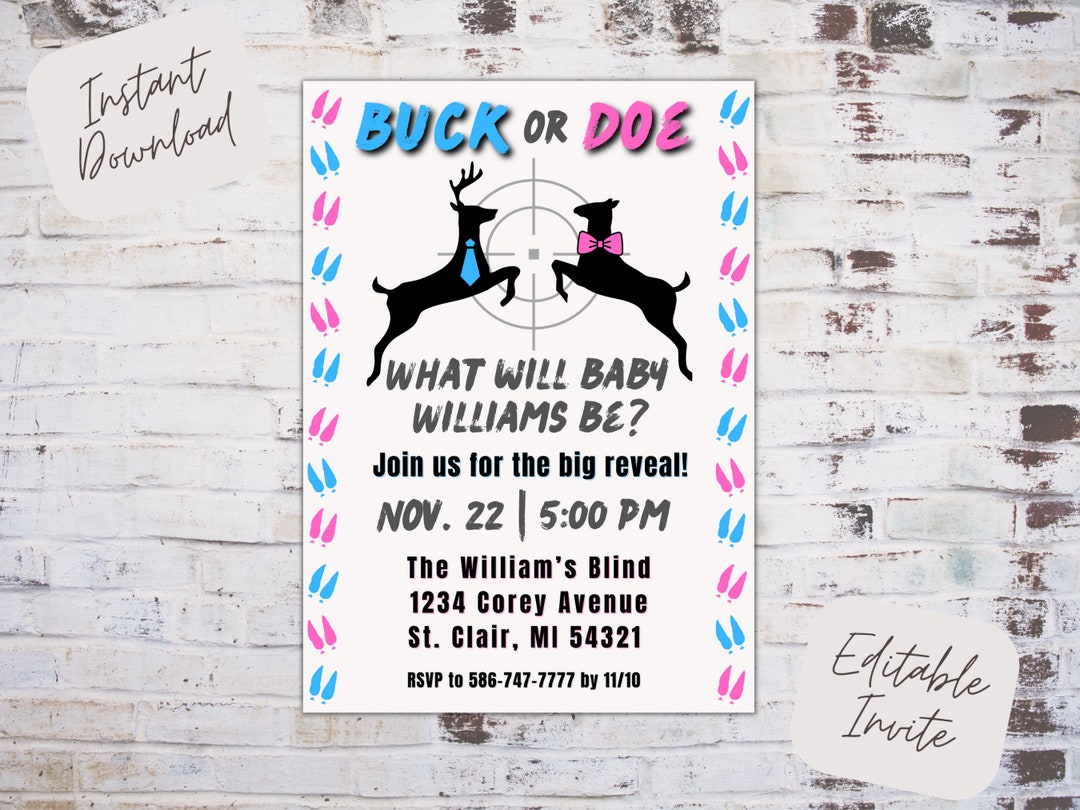 Buck or Doe Gender Reveal Invitation, Gender Reveal Invitation, Deer ...