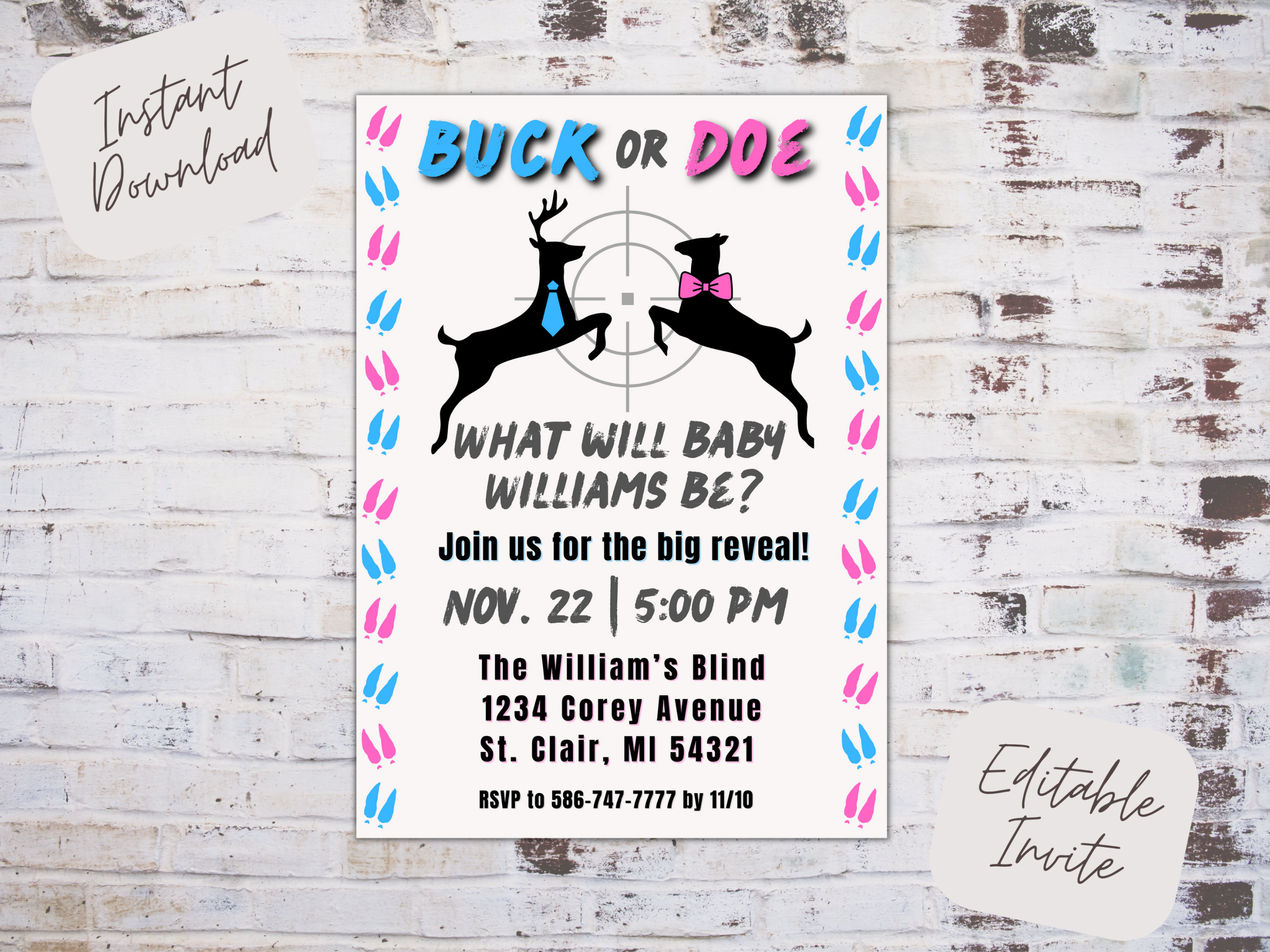 Buck or Doe Gender Reveal Invitation, Gender Reveal Invitation, Deer ...