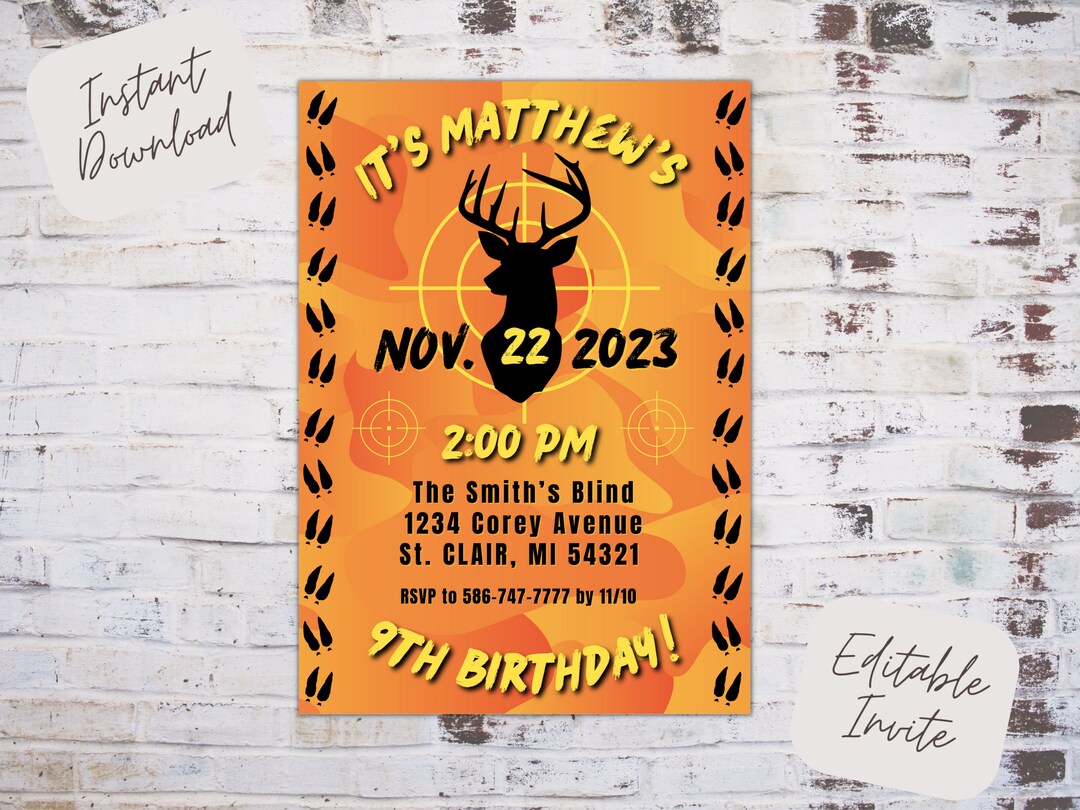 Editable Hunting Birthday Invitation, Deer Birthday, Hunting Birthday ...