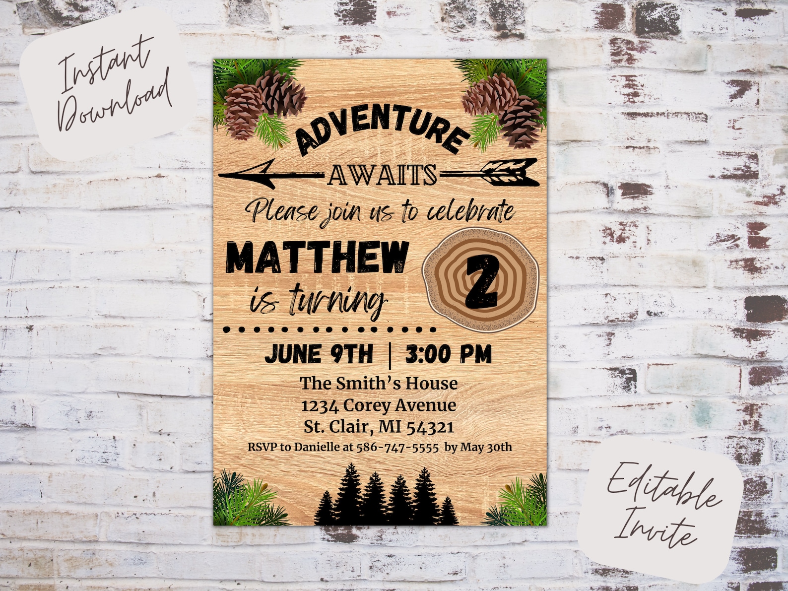 Editable Adventure Awaits Birthday Invitation, Outdoor Birthday Invite ...