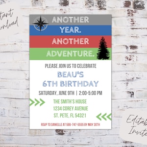Editable Adventure Birthday Invitation, Another Year Another Adventure ...