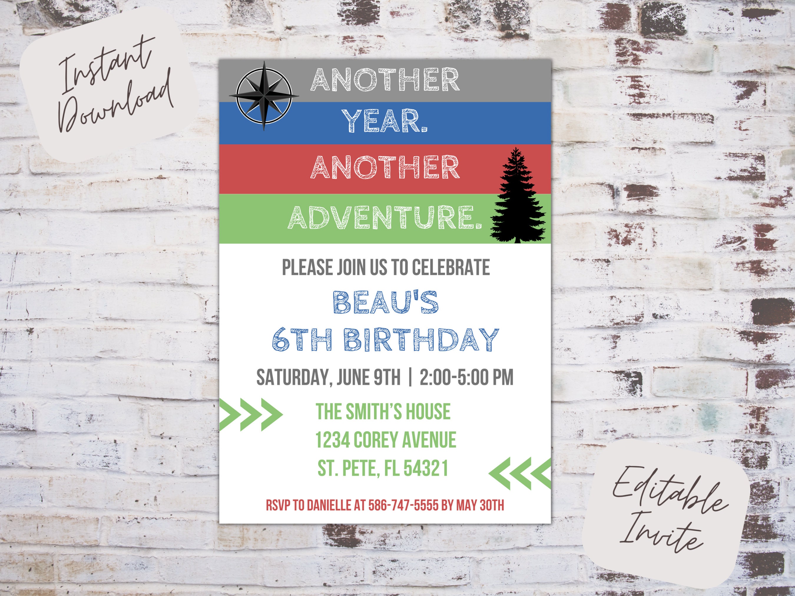 Editable Adventure Birthday Invitation, Another Year Another Adventure ...