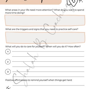 Self Care Plan Worksheet Goal Setting Mental Health Digital Download ...