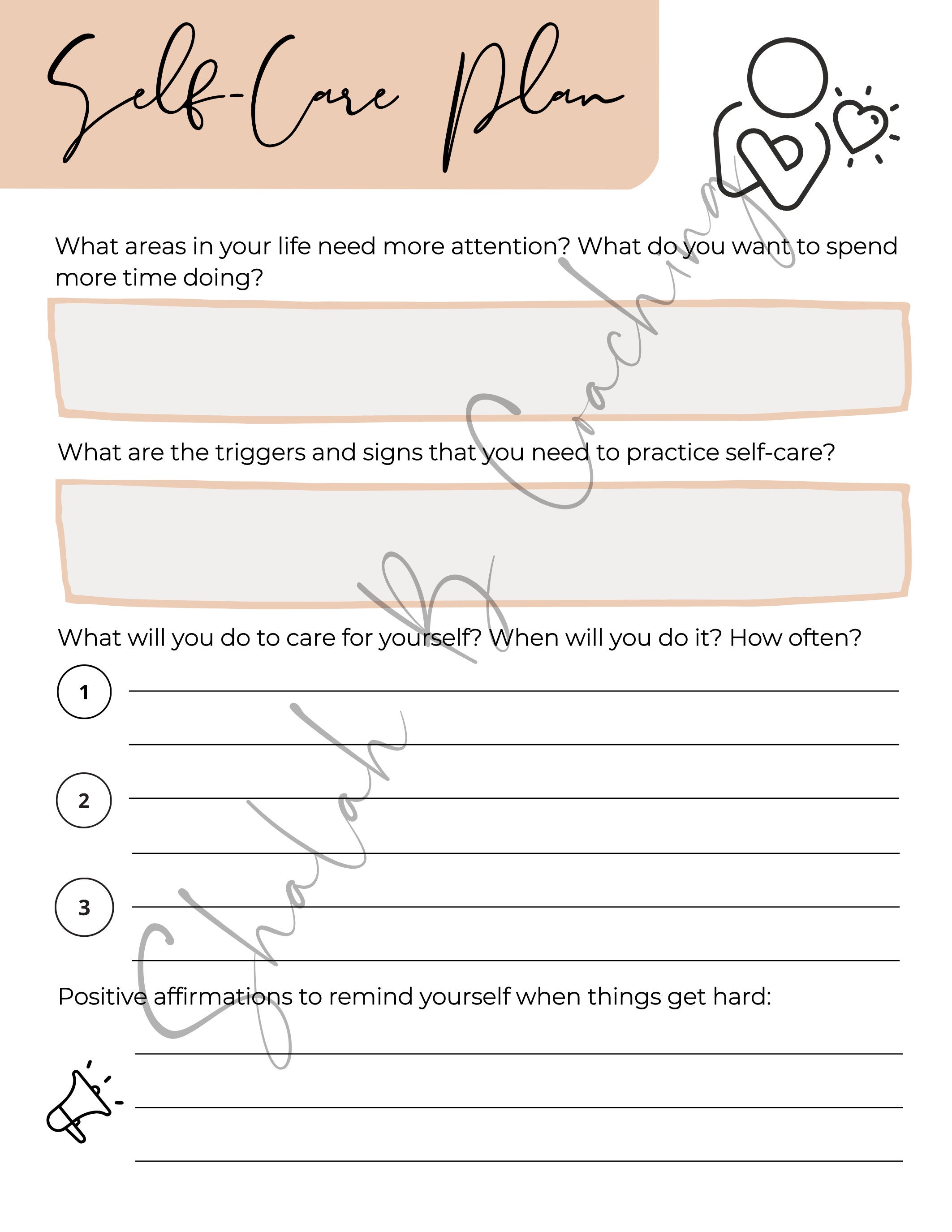 Self Care Plan Worksheet Goal Setting Mental Health Digital Download ...
