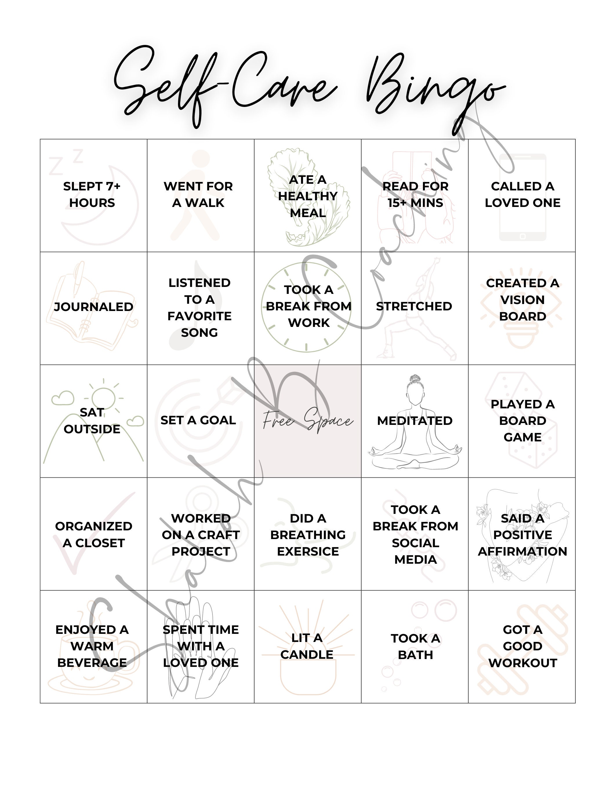 Self Care Bingo | Mental Health | Digital Download | Health and ...